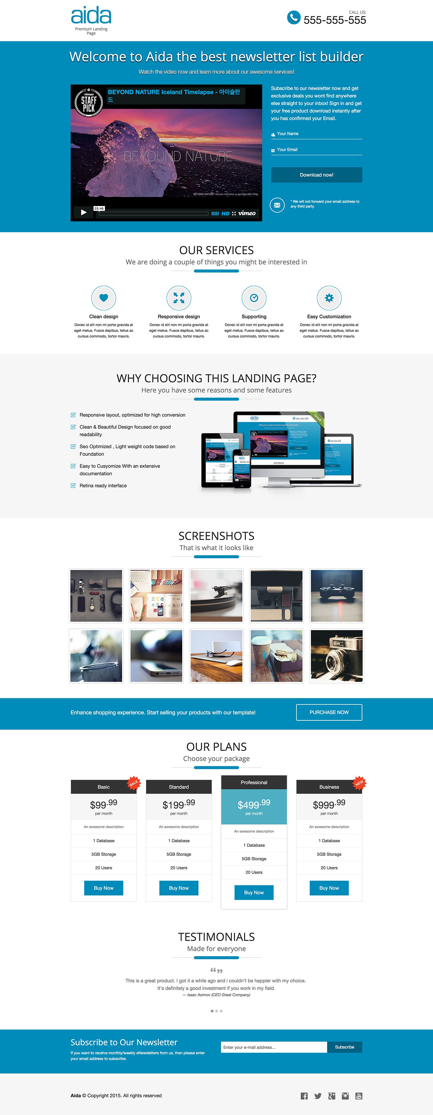 Aida - Responsive Multipurpose Landing Page by Labcodes | Codester