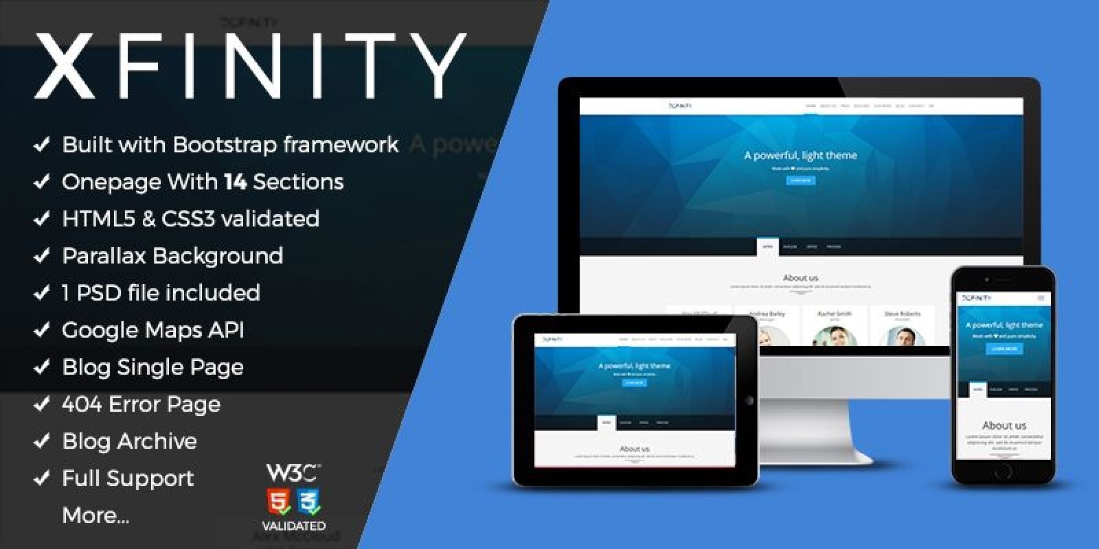 XFinity - Onepage Multipurpose HTML5 Theme by MonstaThemes | Codester