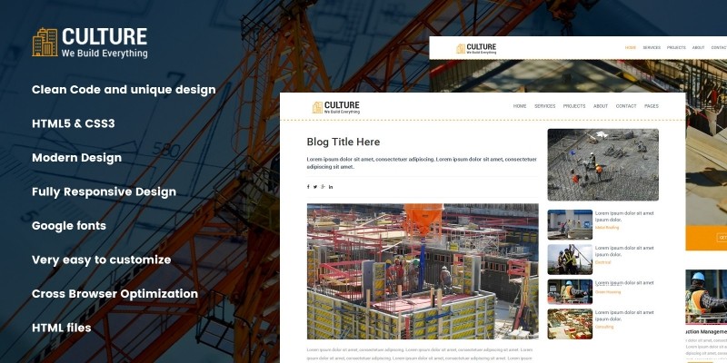 Culture - Construction Business HTML Template by Rainbowdesign | Codester