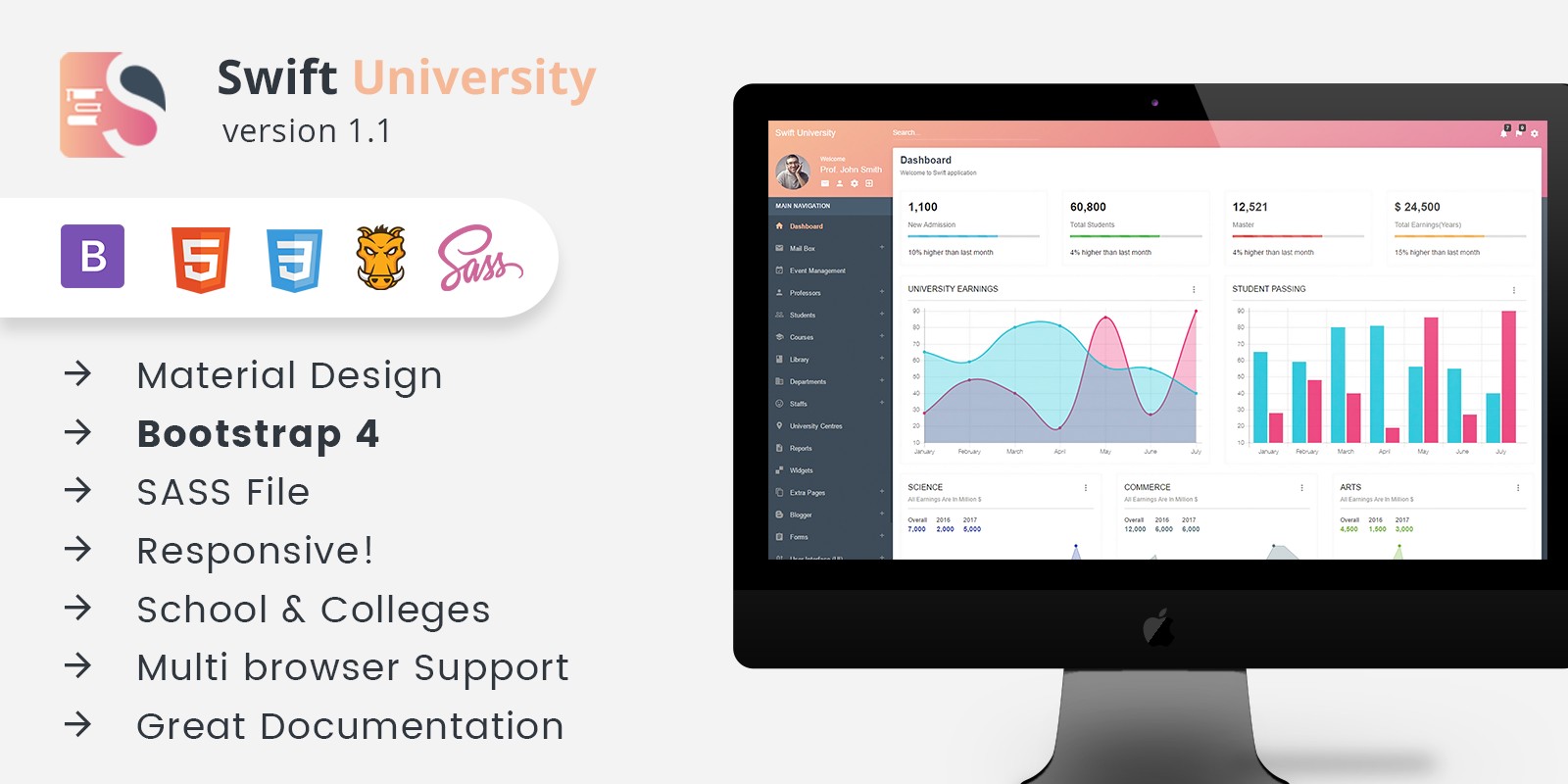 Swift University - Bootstrap 4 Dashboard Template by Thememakker | Codester