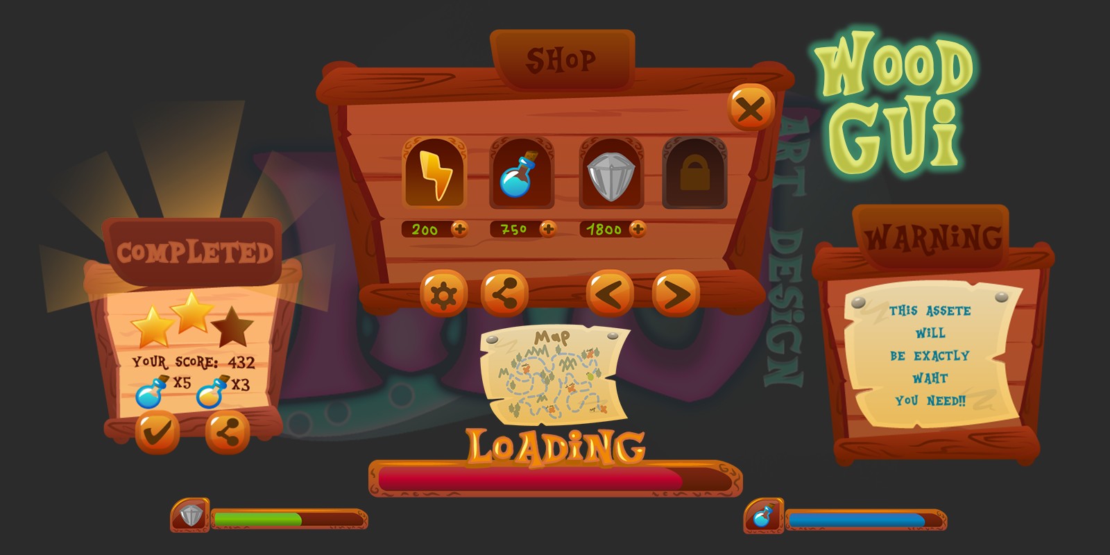 2D Game Wood GUI Kit by MarwaMJ | Codester