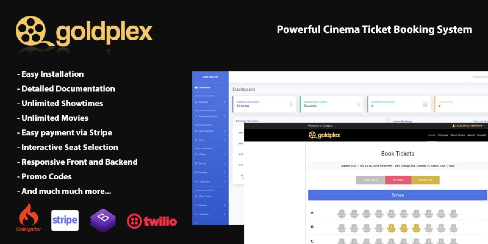 GoldPlex Cinema Ticket Booking System by SlickApps | Codester