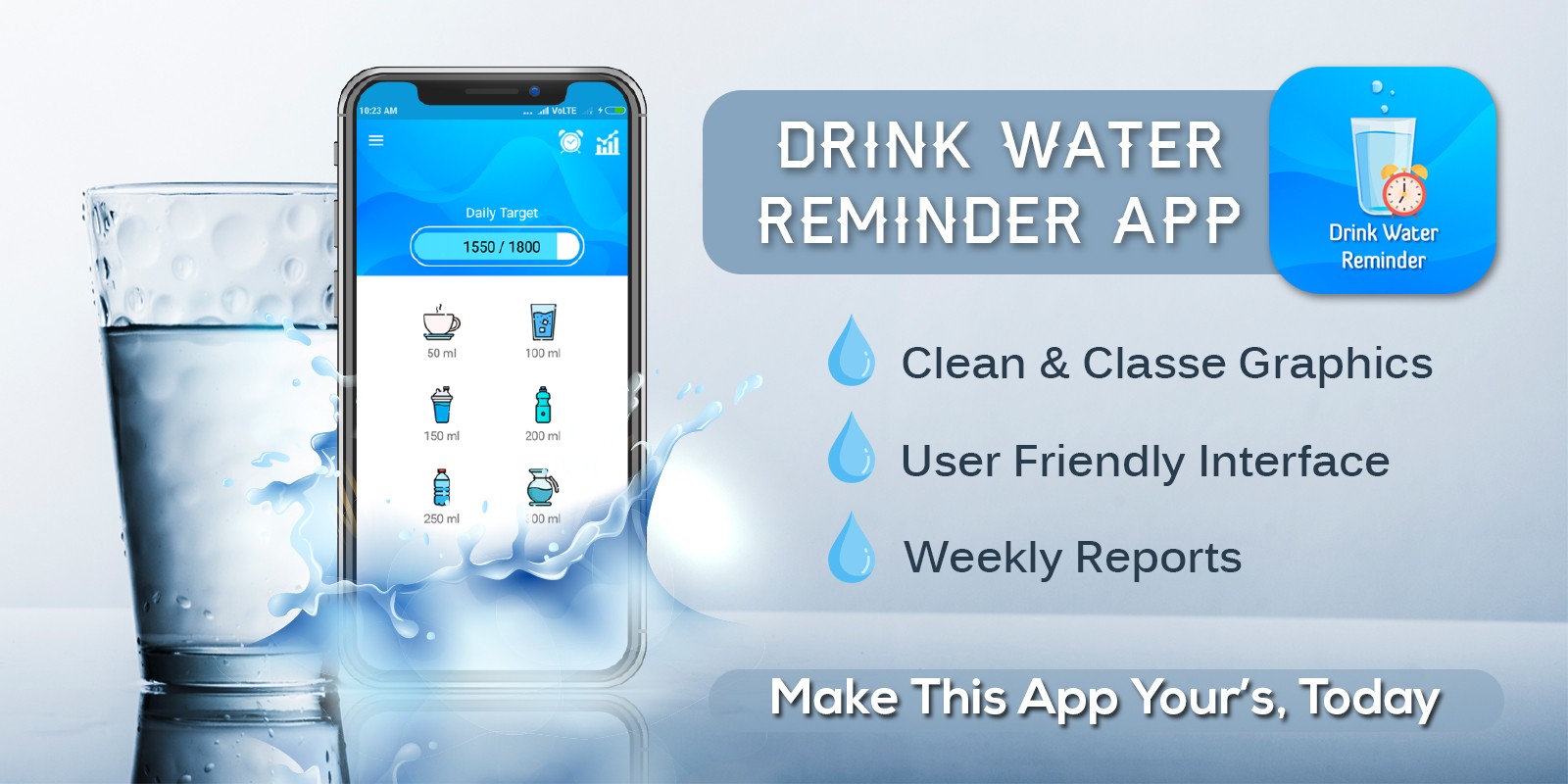 Drink Water Reminder - Android Source Code by Anilpatel11 | Codester