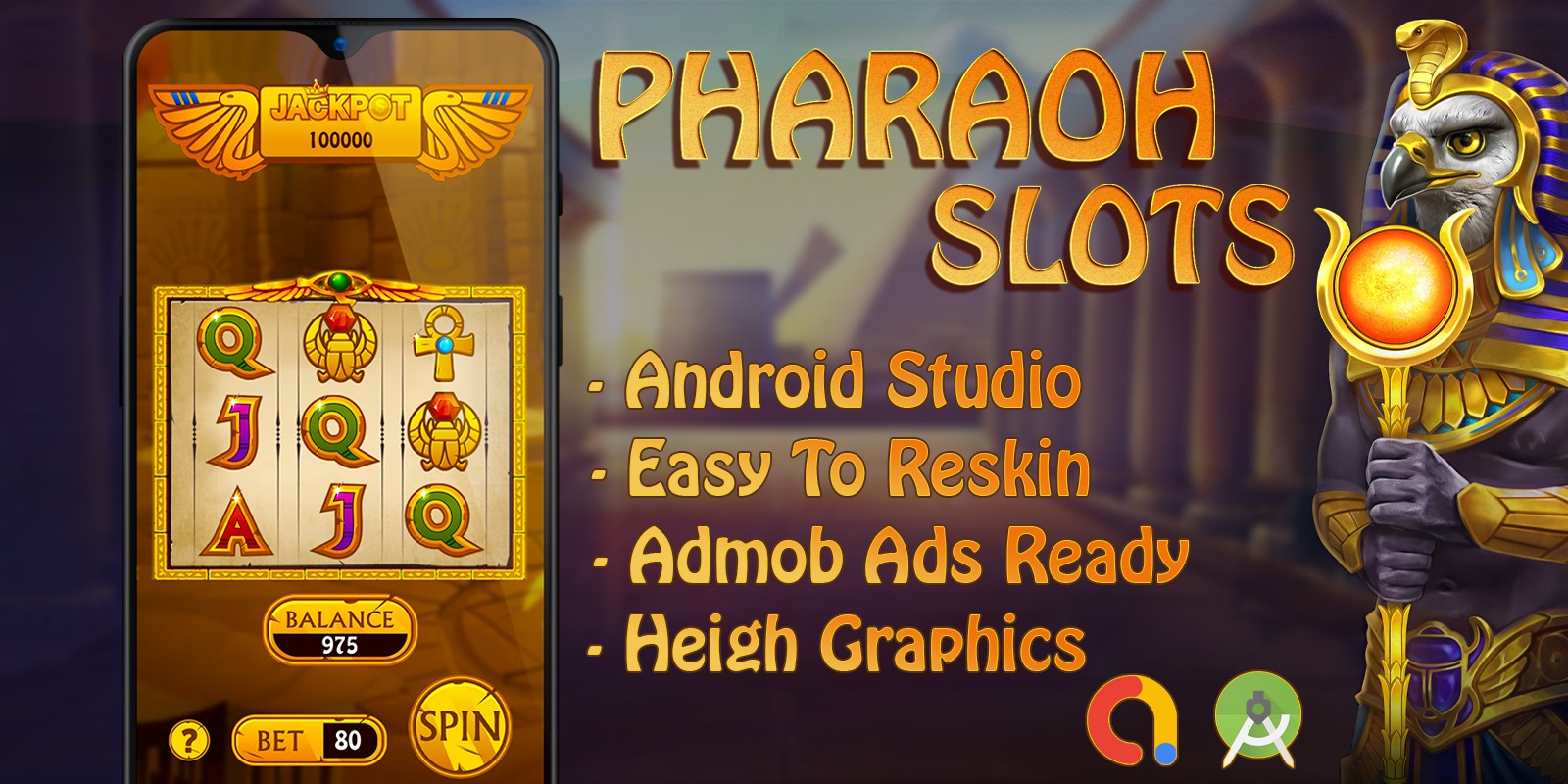 Pharaoh Slot Machine with AdMob - Android Studio | Codester
