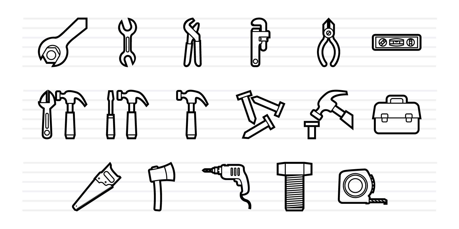 35 Hardware Tools Line Icons Set by Doghead | Codester 35 Hardware Tools Line Icons Set by Doghead | Codester