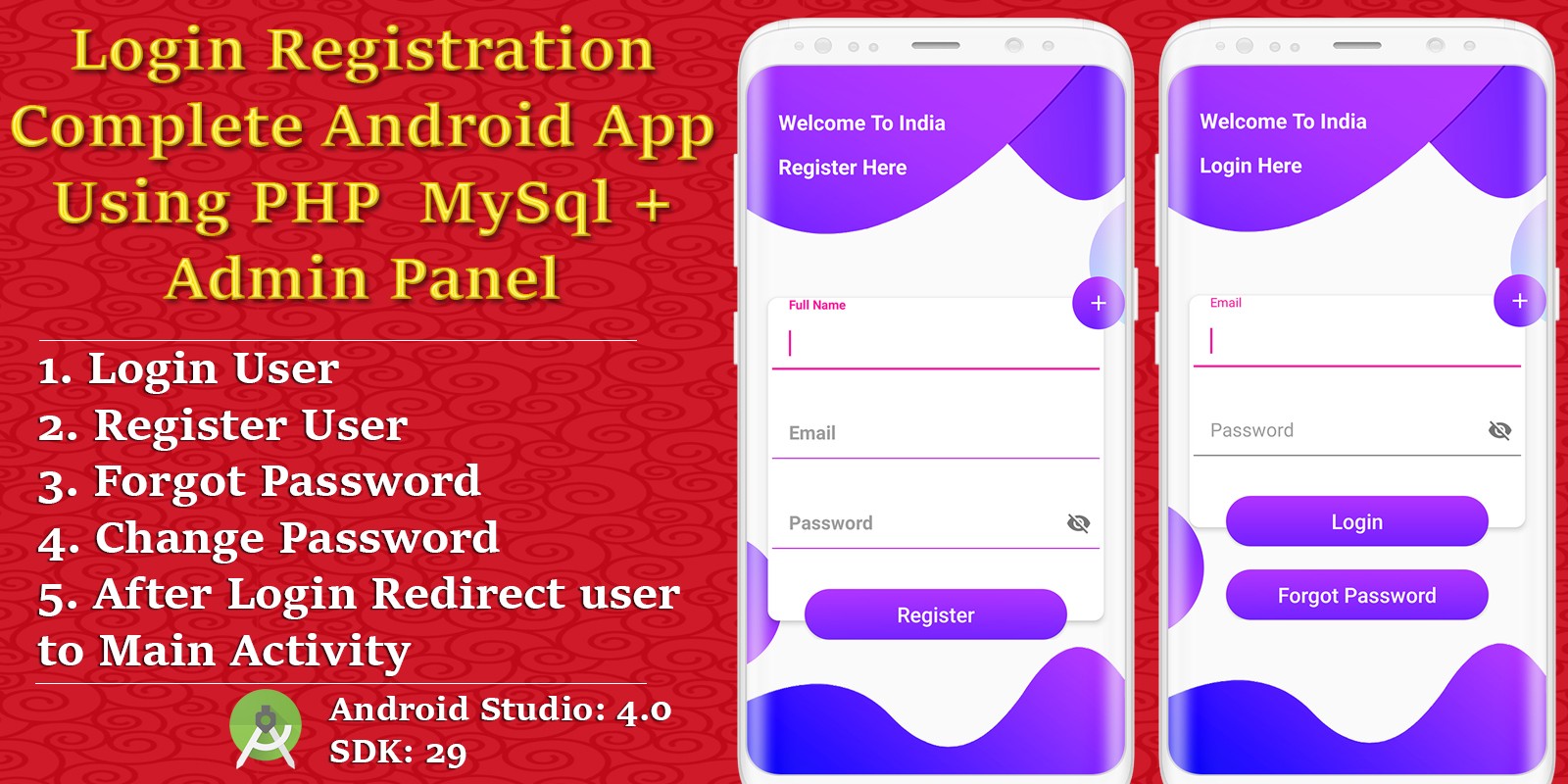 Android Login - Registration App With Admin Panel by KrishnaApps | Codester