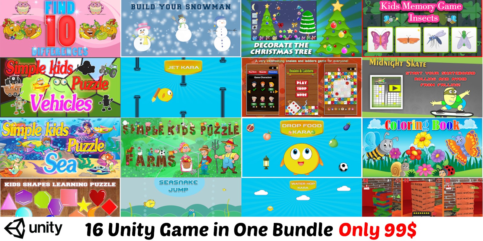 Unity Bundle - 16 Kids Games by DigiSmile | Codester