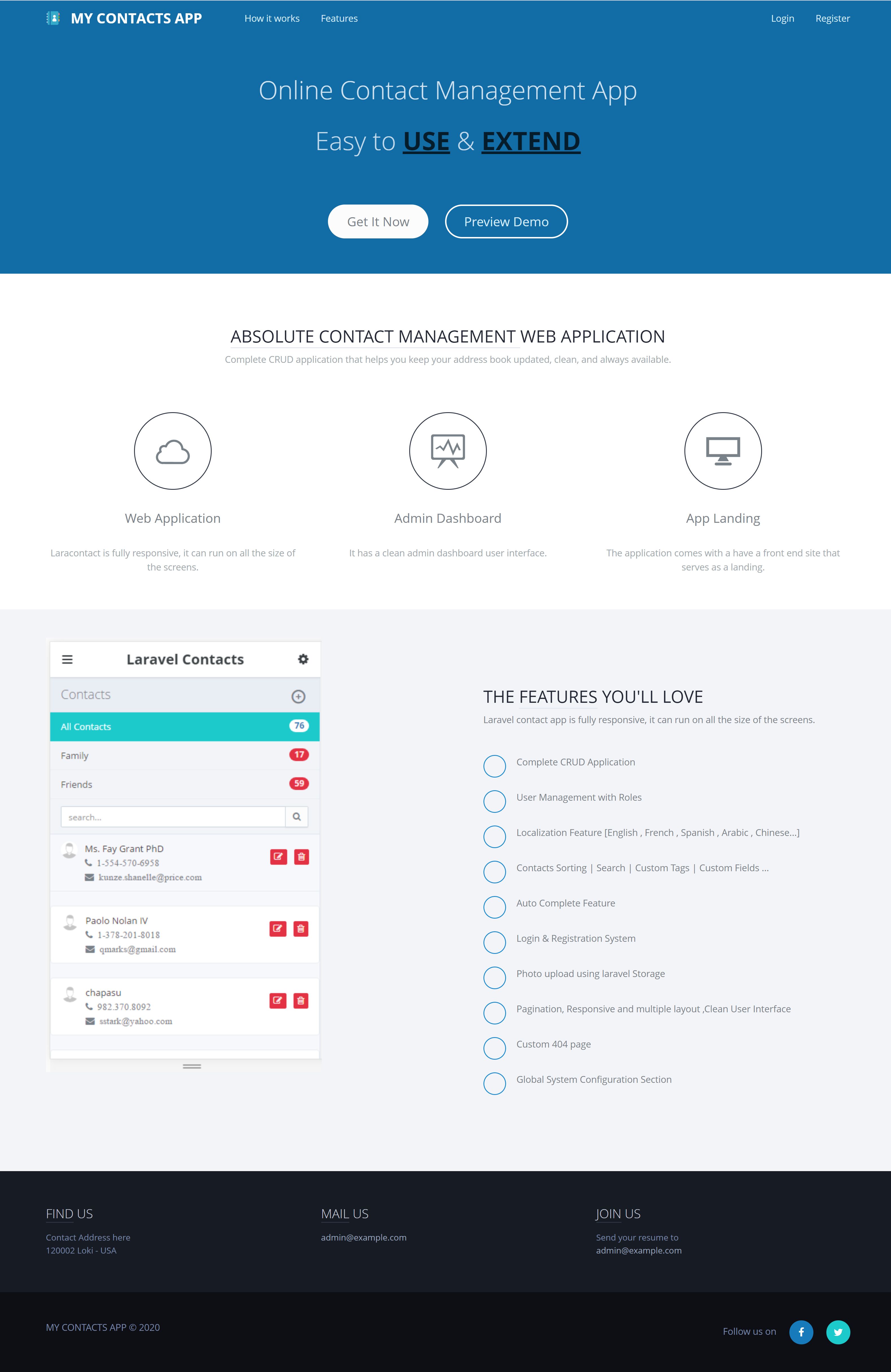 LaraContact – Online Contact Management App by Eliarms | Codester