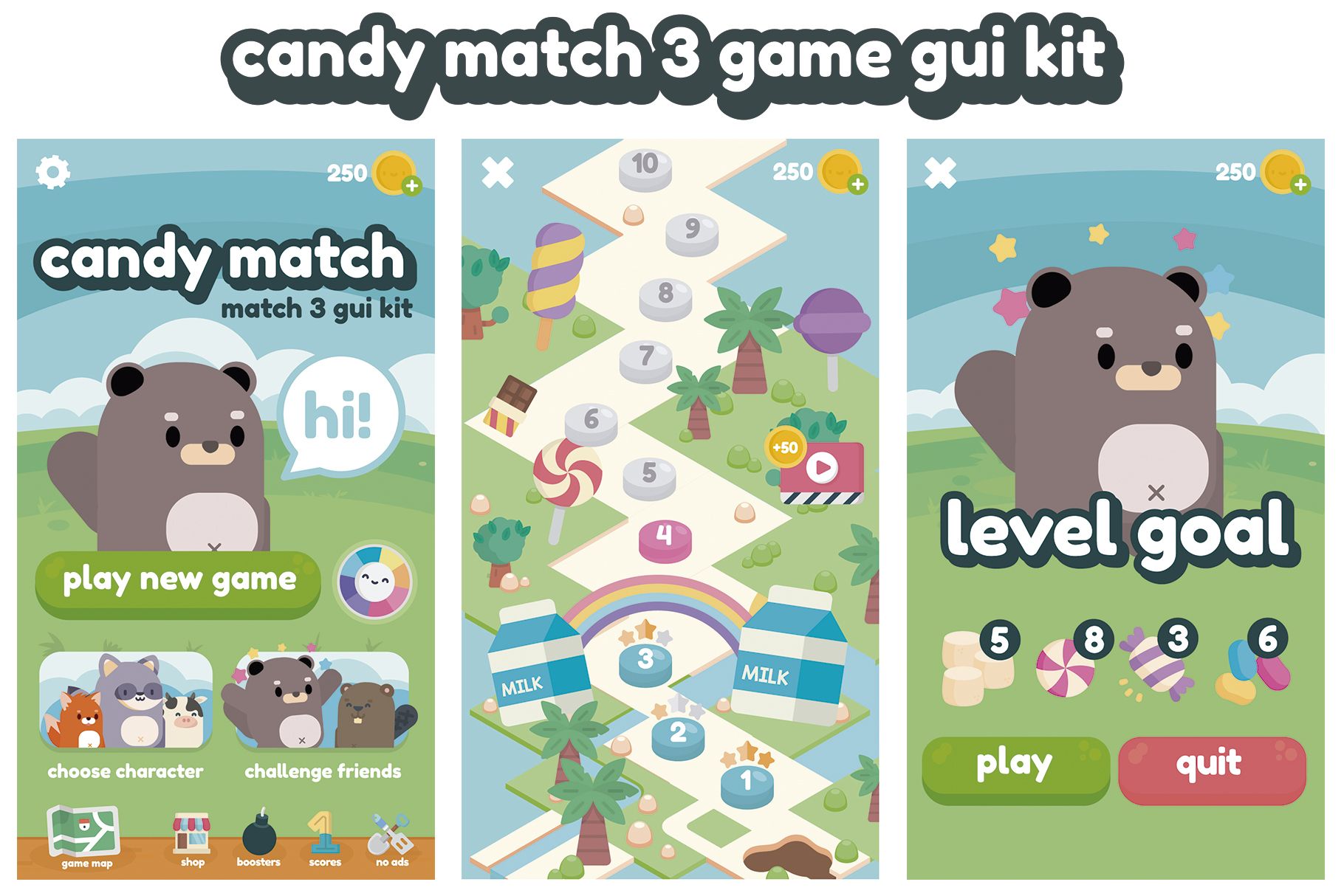 Candies Match 3 Game GUI Assets by DeLaGranSiete | Codester