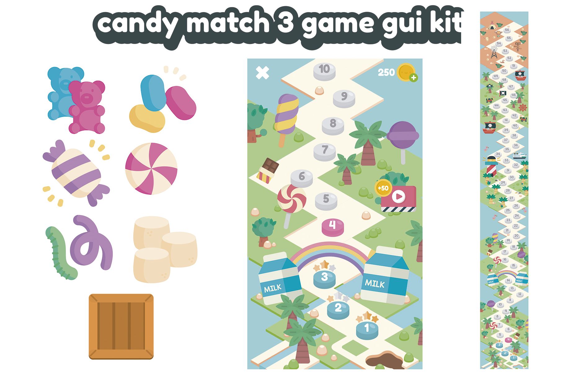 Candies Match 3 Game GUI Assets by DeLaGranSiete | Codester