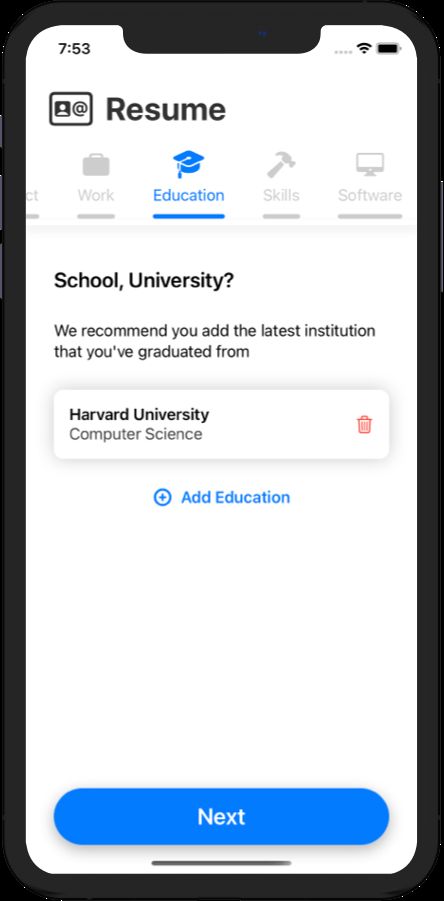 Resume Builder SwiftUI Source Code By Apps4World Codester