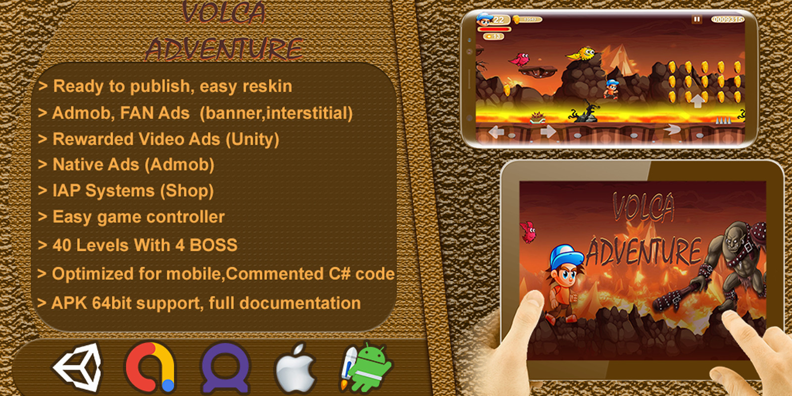 Volca 2D Adventures - Complete Game Template Unity by Webeonsoft | Codester