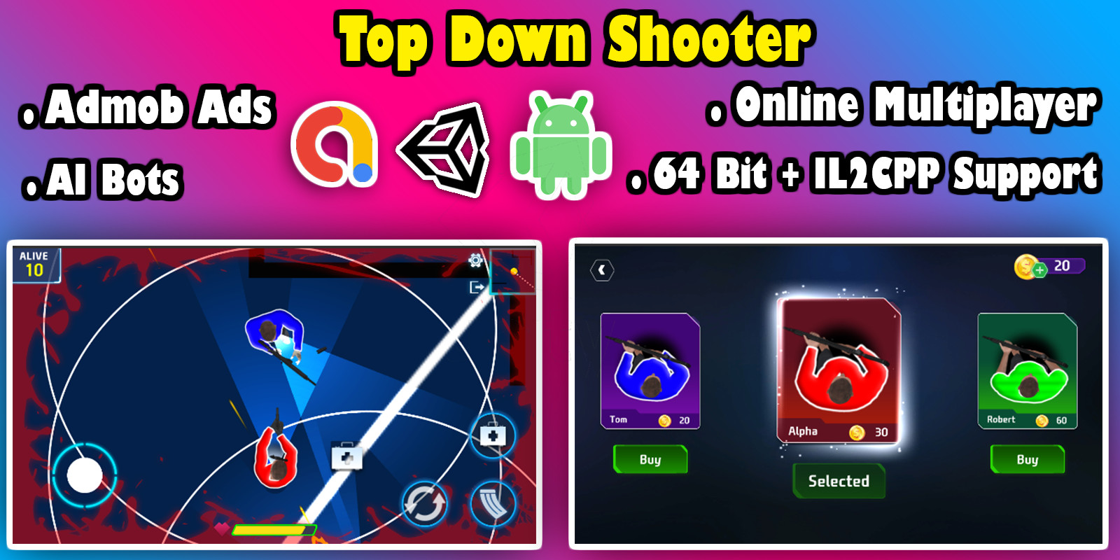 Top Down Shooter Online Multiplayer Unity Code by NextLevelGames | Codester