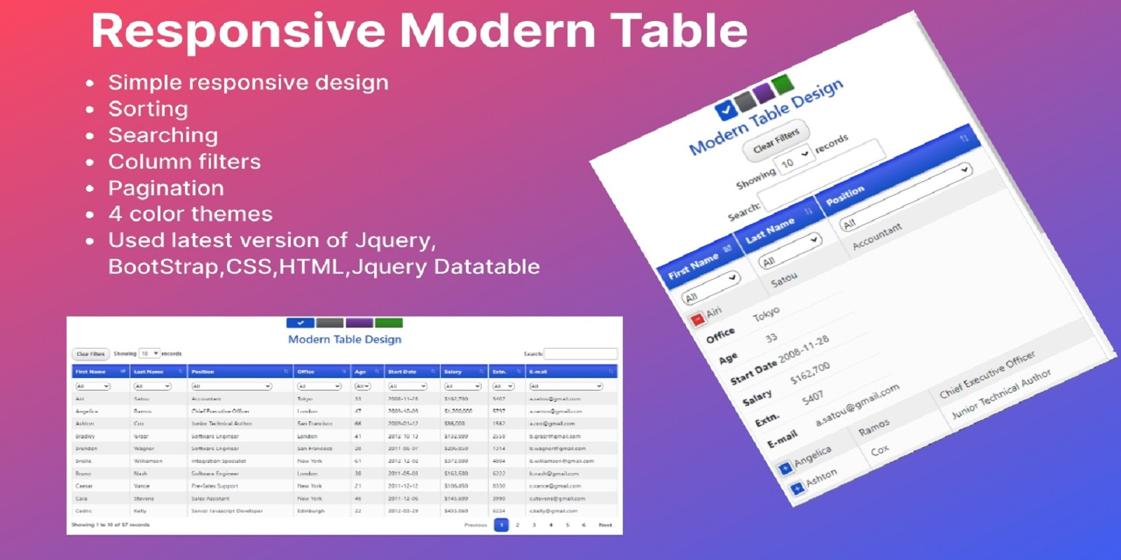 Responsive Modern Table jQuery by YTCoder | Codester