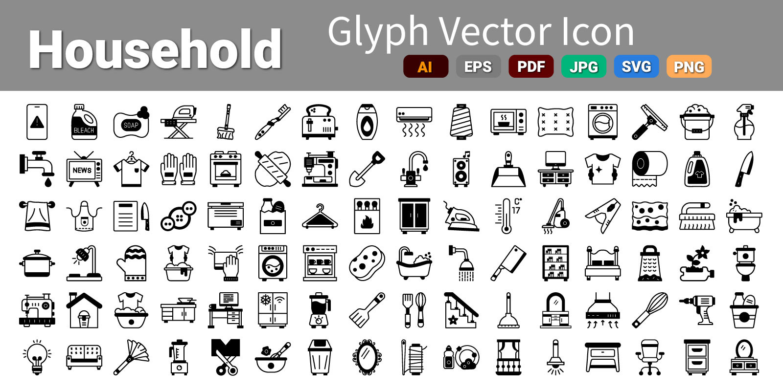 Household Icons Pack by Pixlestudio | Codester