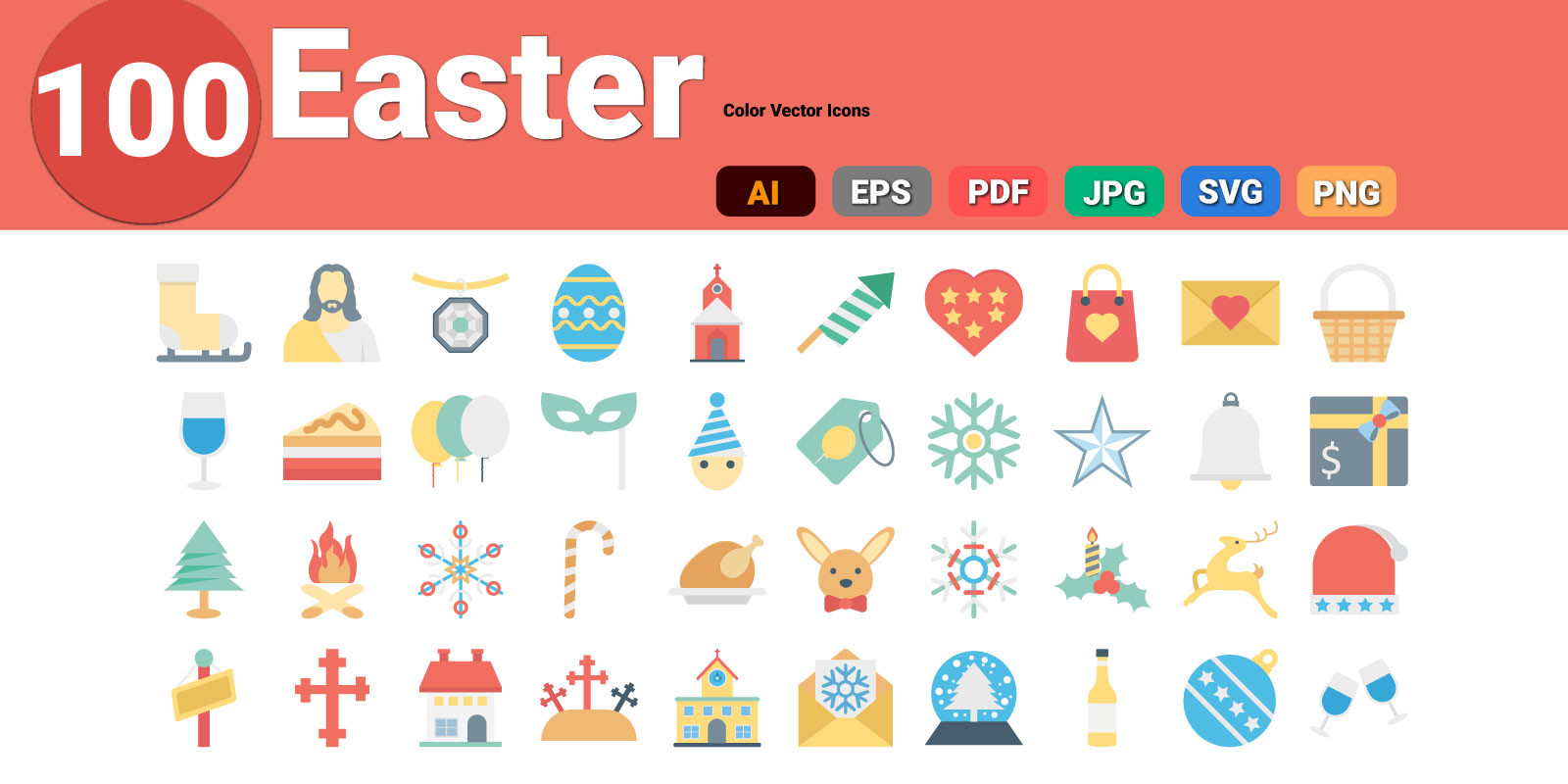 Easter Color Vector Icons Pack by Pixlestudio | Codester