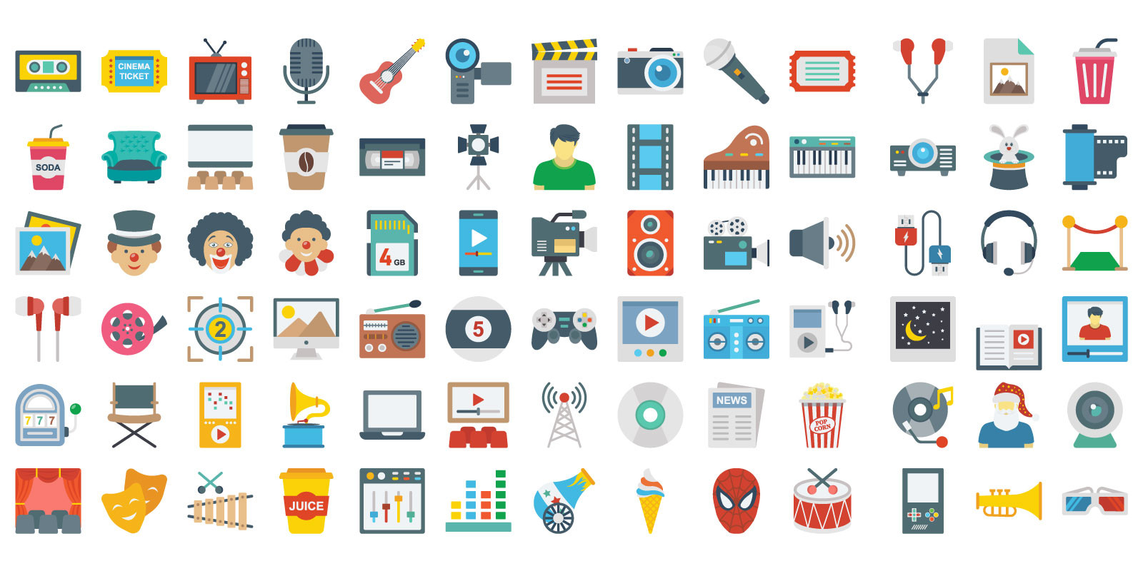 Media and Entertainment Color Vector Icons Pack by Pixlestudio | Codester