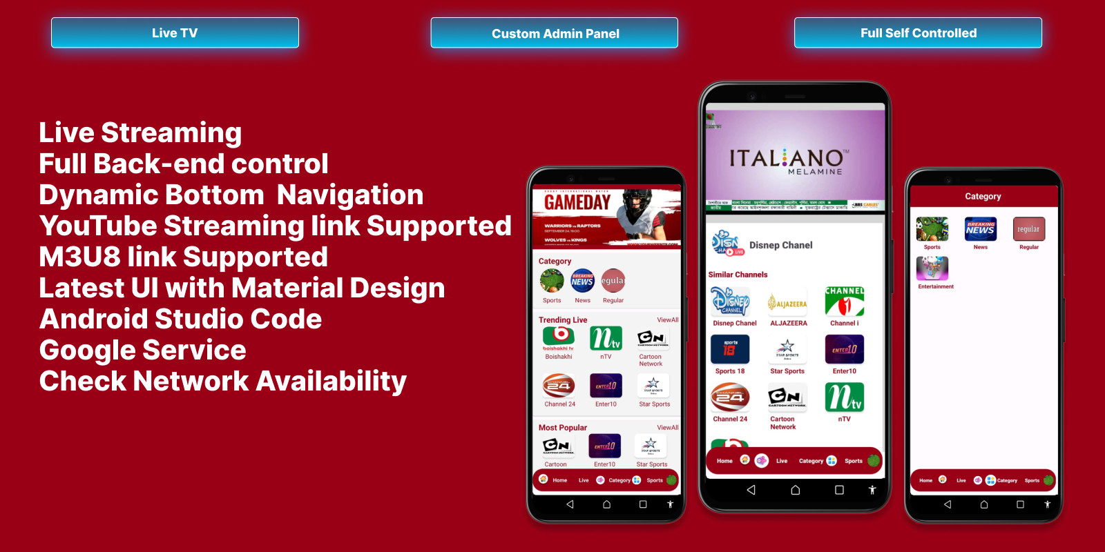 Android Online Live TV With Laravel Backend Panel by Artificialsoft | Codester