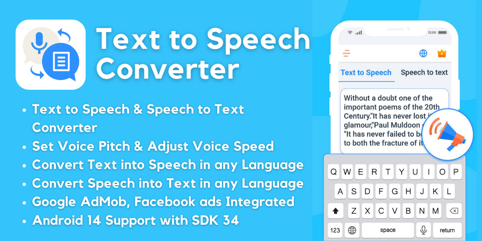 Text to Speech Converter with AdMob Ads Android by MJAppsStudio | Codester