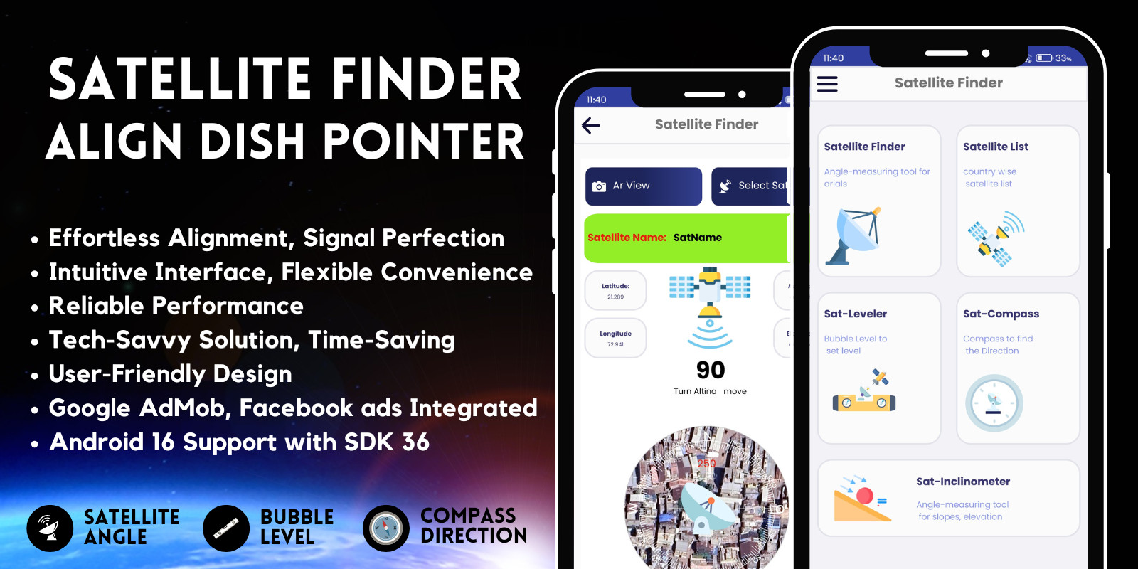 Satellite Finder Align Dish Pointer Android by MJAppsStudio | Codester