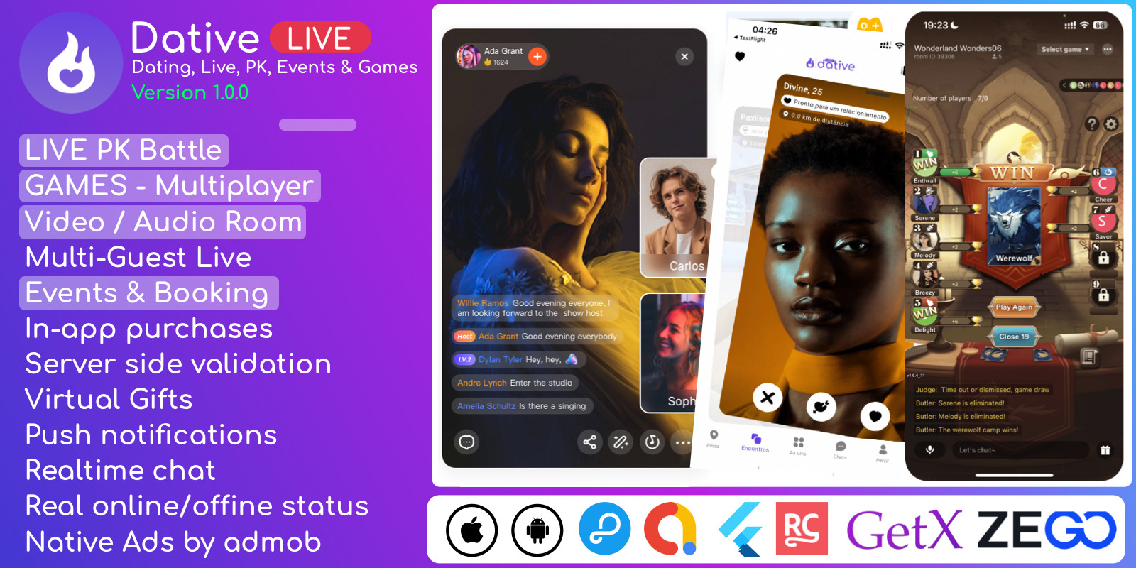 Dative - Dative and Live Streaming Flutter by Maravilhosinga | Codester
