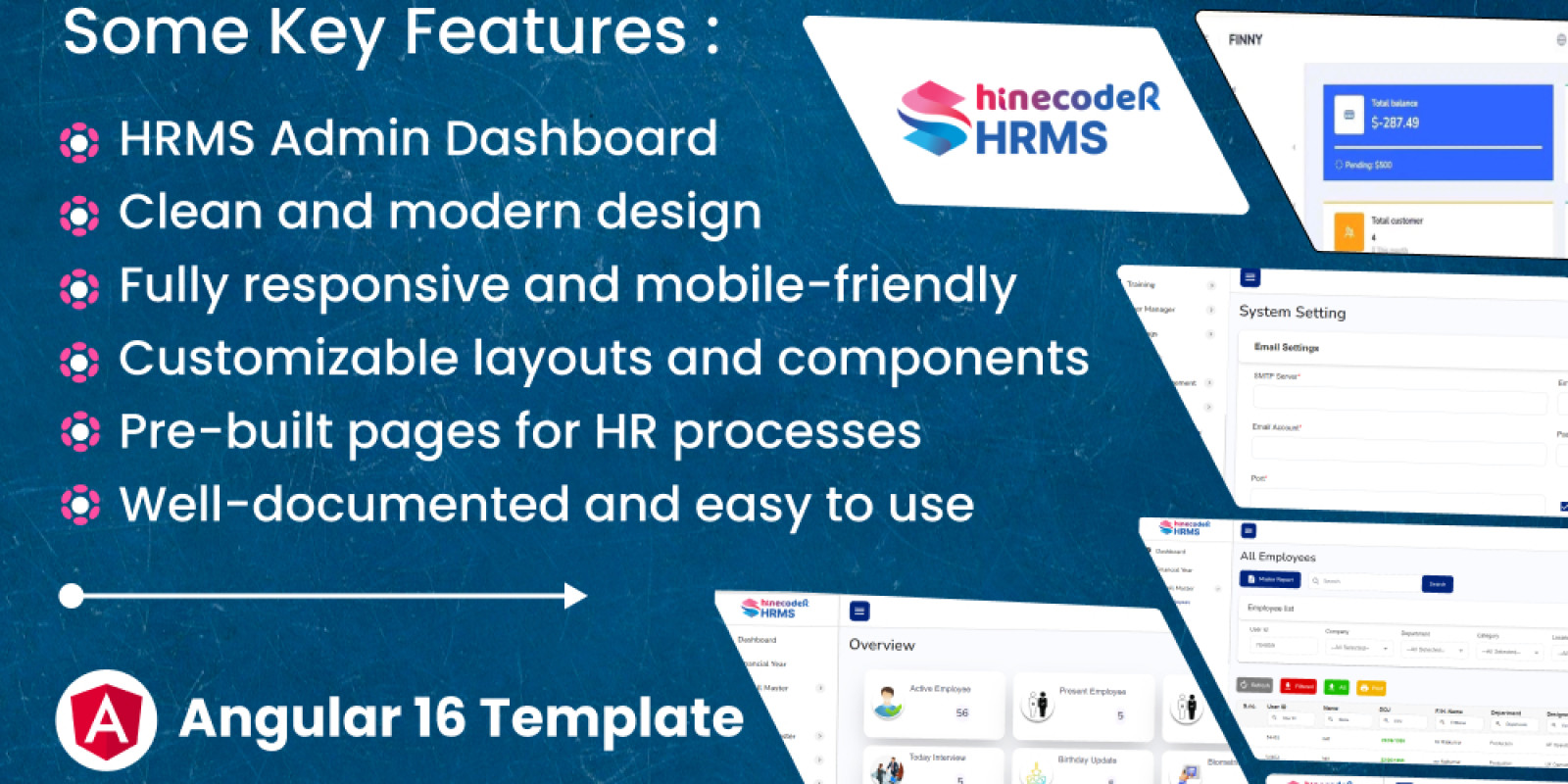 Complete HRMS Admin Dashboard in Angular 16 by Shinecoder | Codester