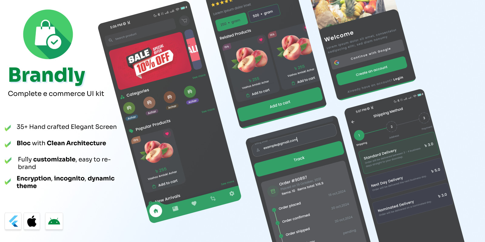Brandly - Complete eCommerce UI Kit Flutter by Ninety23 | Codester