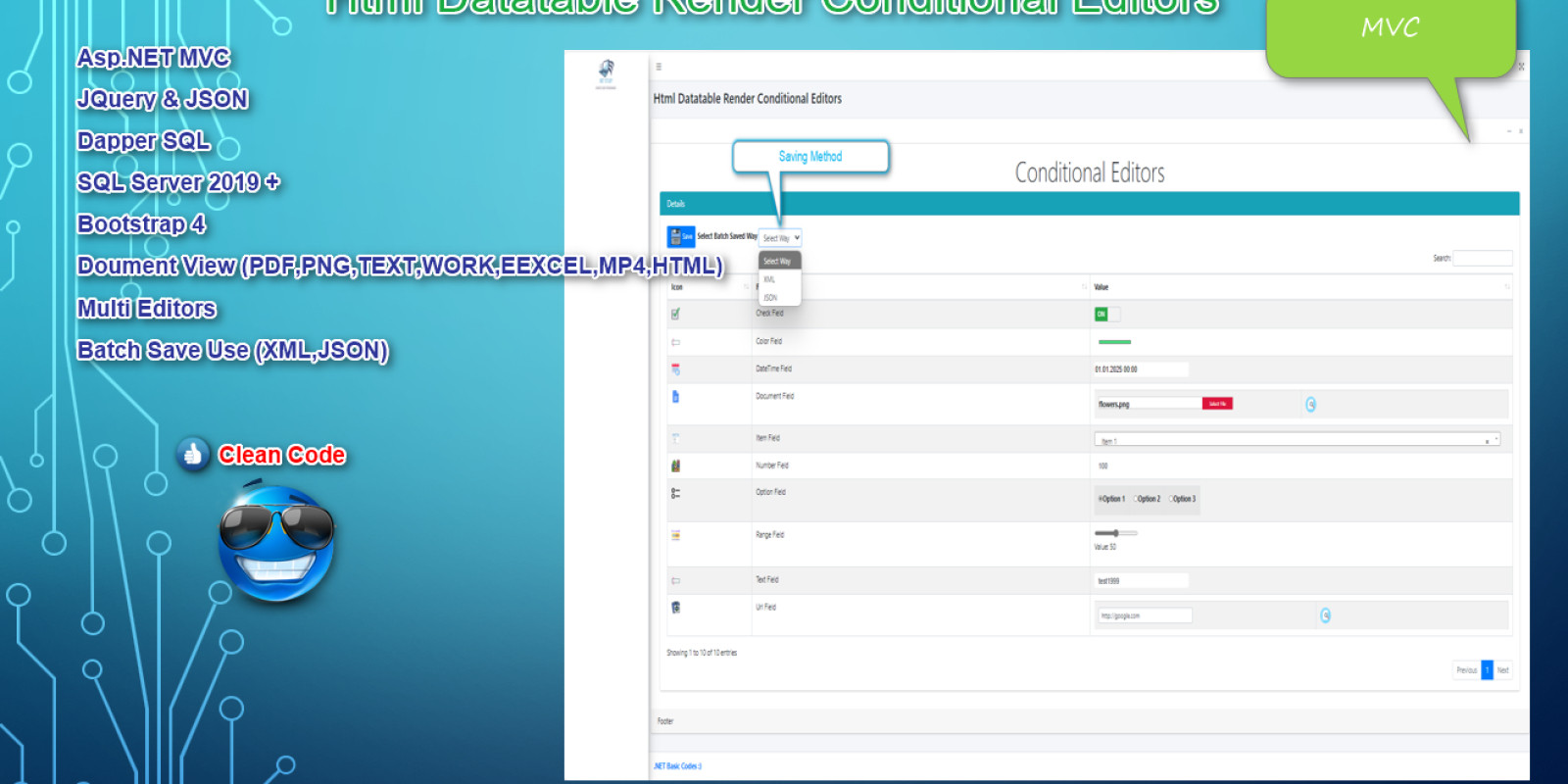 HTML Datatable Render Conditional Editors by AdamJad | Codester