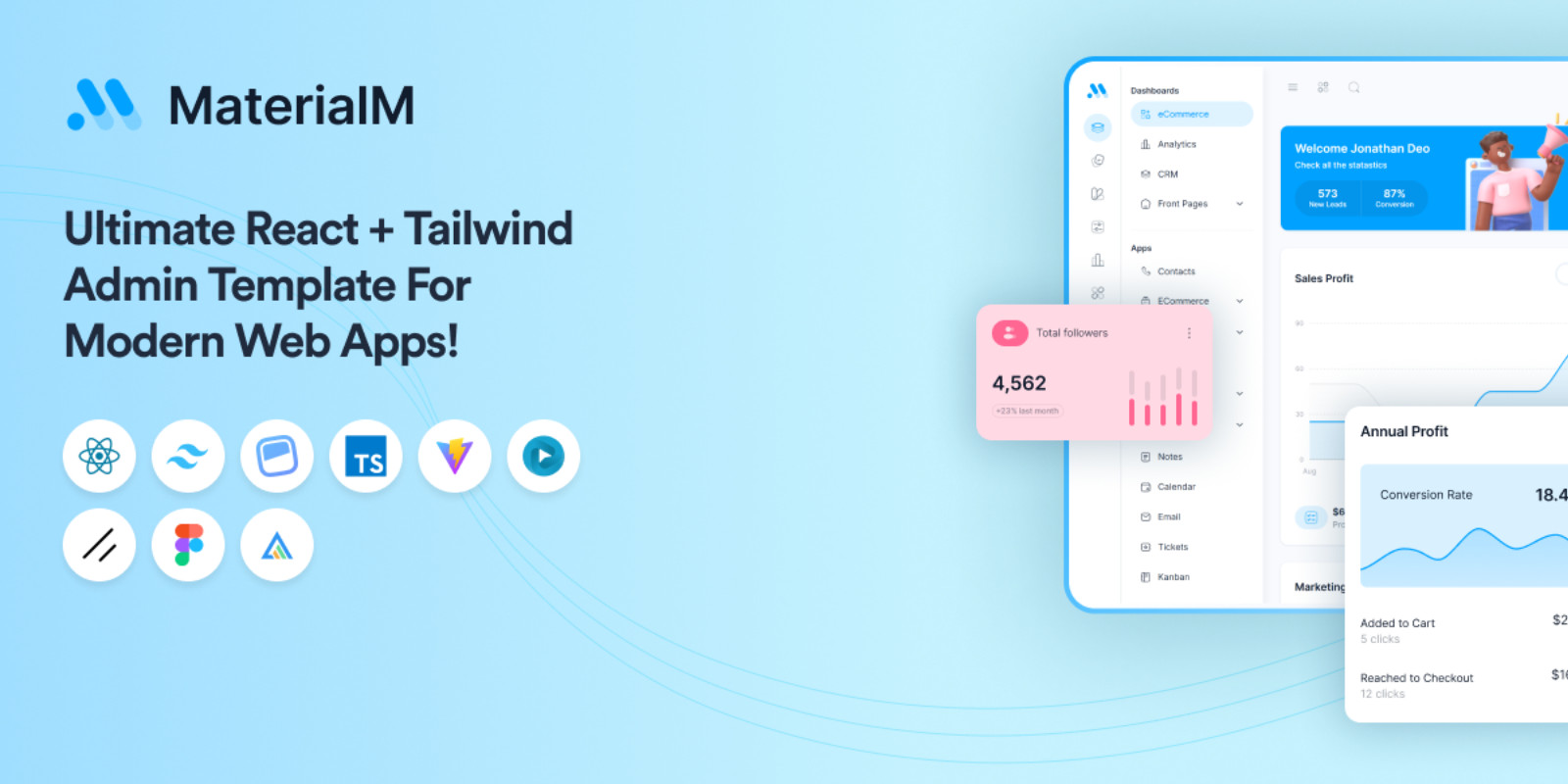 MaterialM React Tailwind Admin Dashboard Template by Wrappixel | Codester