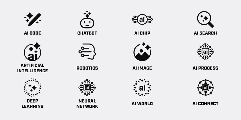 Minimal AI Icons Set – Artificial Intelligence | Codester