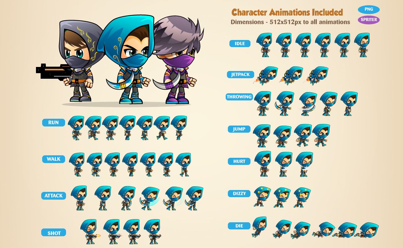 Assasins Game Character Sprites by DionArtworks | Codester