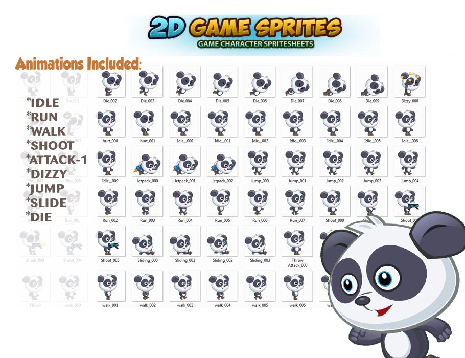 Panda 2D Game Character Sprites by DionArtworks | Codester