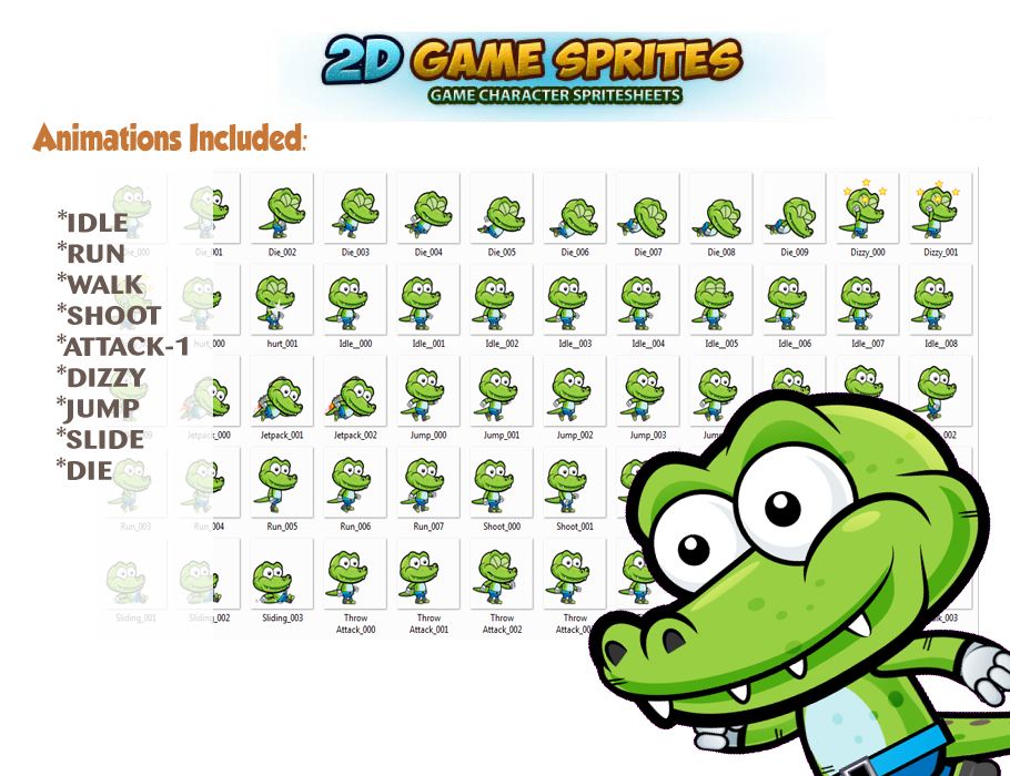 Crocodile 2D Game Character Sprites by DionArtworks | Codester