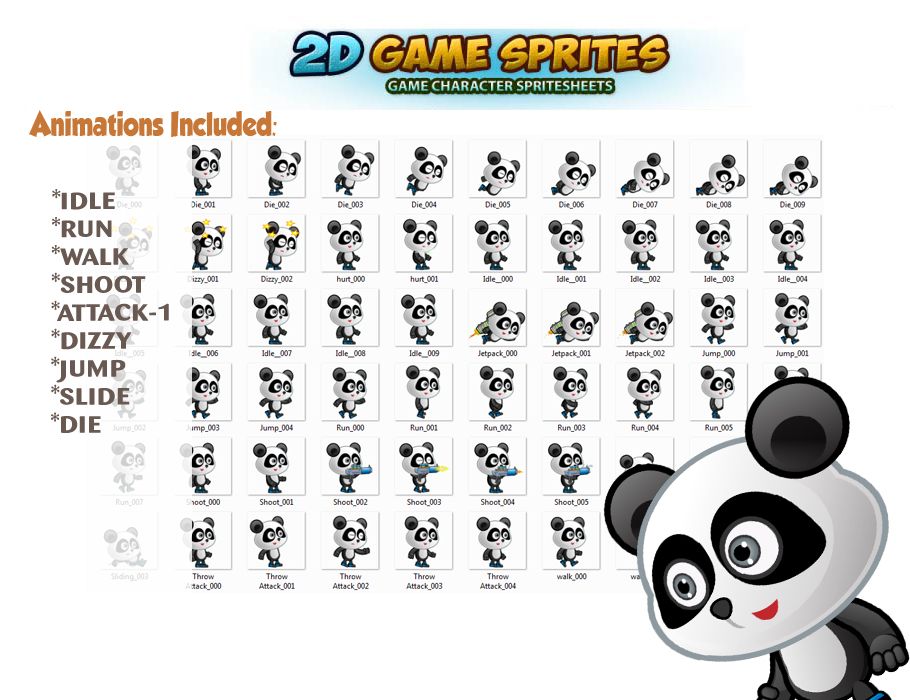 Panda 2D Game Character Sprites by DionArtworks | Codester